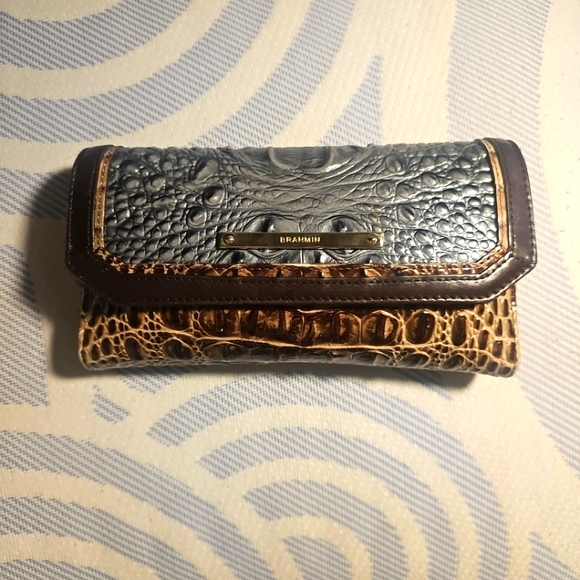 Brahmin | Bags | Brahmin Soft Checkbook Wallet Mallord Davos Blue And ...